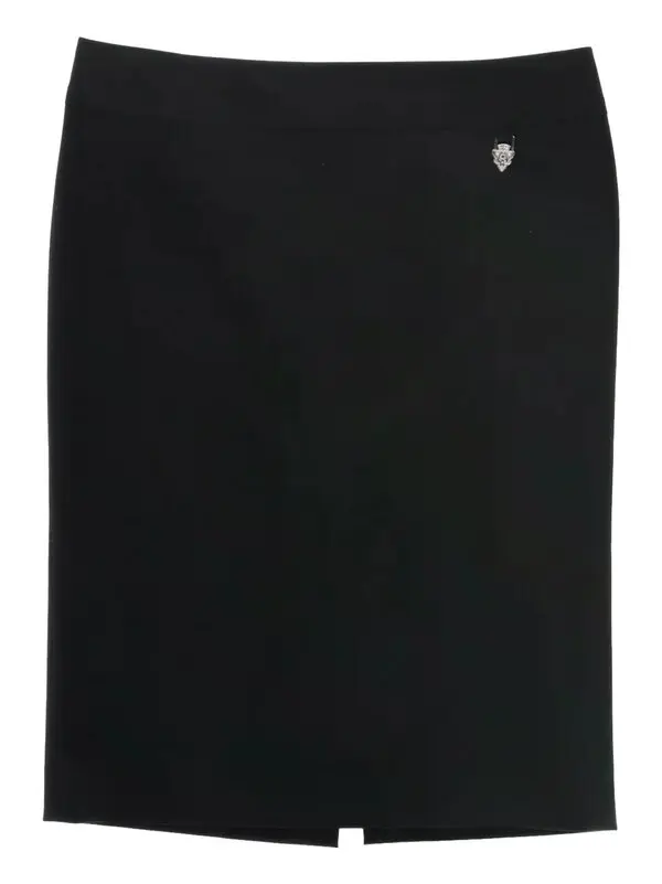 Gucci 2000s Stretch-wool Skirt With Silver-tone Plaque Detail - Black