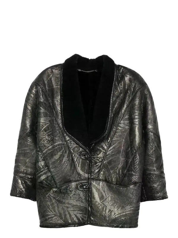 A.N.G.E.L.O. VINTAGE CULT 1980s Leaf-print Shearling Collar Coat - Black