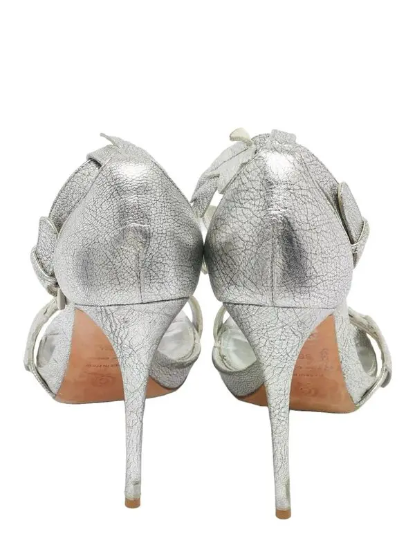 Alexander McQueen Metallic Leather Stiletto Heel Sandals - Silver
