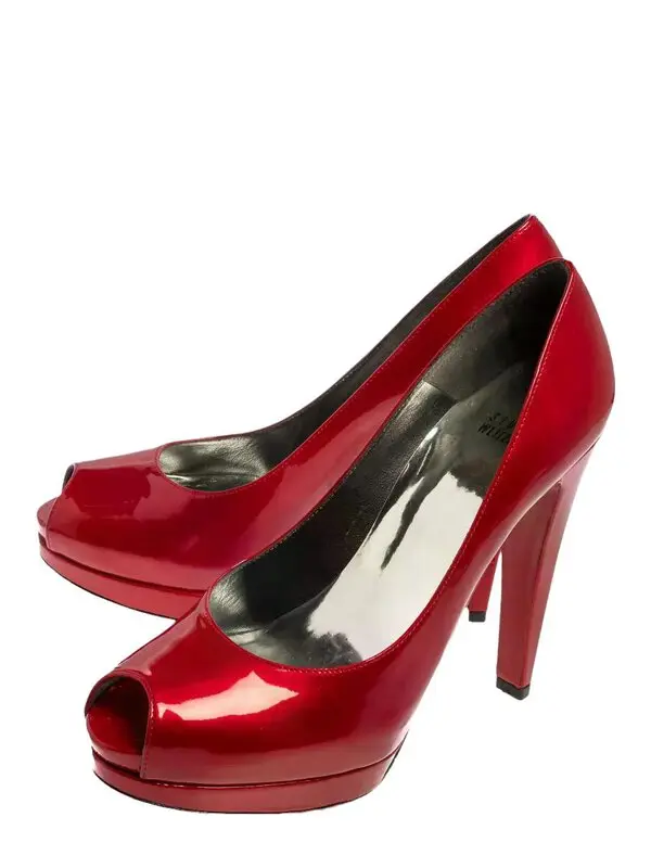 STUART WEITZMAN Patent Leather Peep-toe Pumps - Red