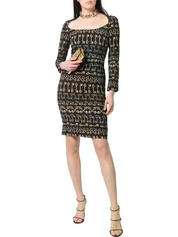 Dolce & Gabbana 2000s Key Print Fitted Dress - Black