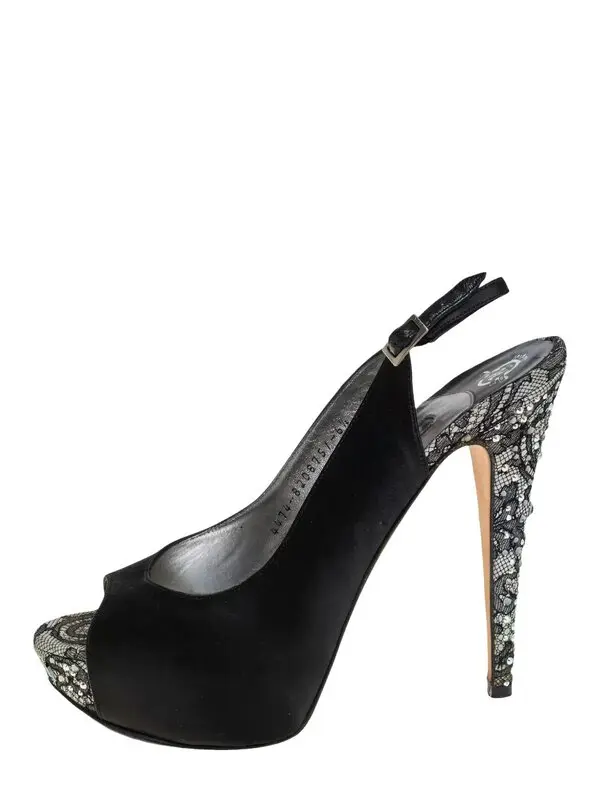 GINA Pre-owned 130mm Lace-panelled Sandals - Black