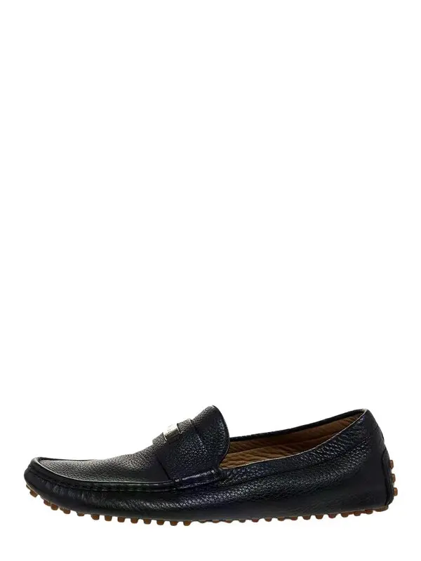 Gucci Leather Loafers With Silver-tone Logo Plaque - Black