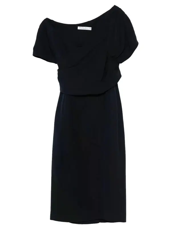 Dior 2000s Silk-wool Blend Wrap Detail Midi Dress - Blue