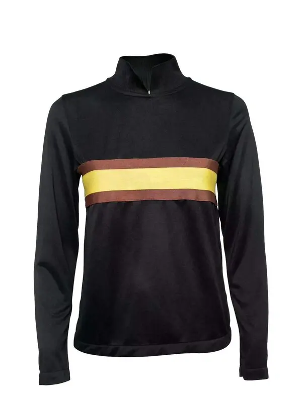 GANNI Stripe Detail High Neck Long Sleeve Top - Black