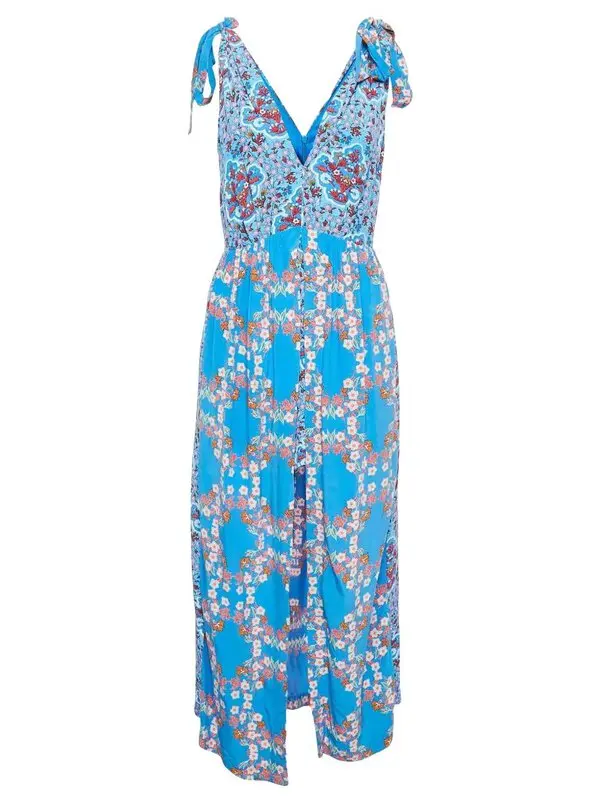 Sandro Floral Crepe Maxi Dress With Shoulder Ties - Blue