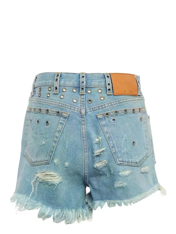 Gucci Distressed Denim Stud-detail Shorts - Blue
