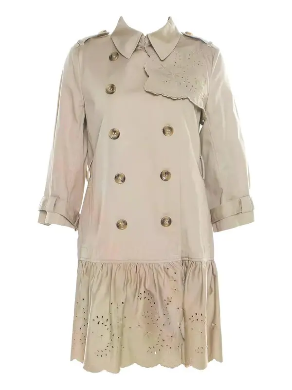 Valentino Garavani Double-breasted Cotton Coat With Broderie Anglaise - Neutrals