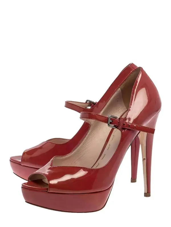 Miu Miu Leather Pumps With Ankle Strap And Peep Toe - Red