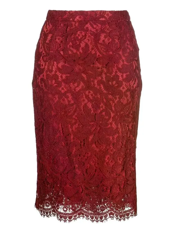 Dolce & Gabbana Circa 2000s Lace Pencil Skirt - Red