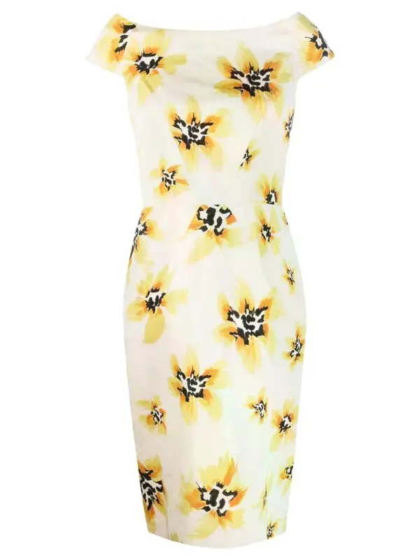 Dior Floral Boat Neck Silk Dress - Neutrals