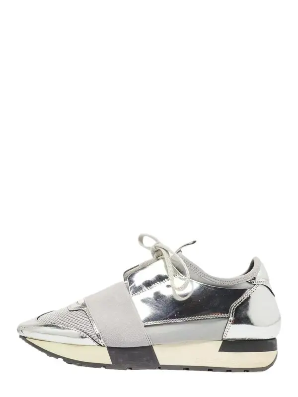 Balenciaga Metallic Leather Mesh Panel Sneakers - Silver
