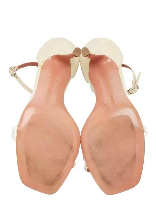 Amina Muaddi Off-white Leather Heeled Sandals - Neutrals