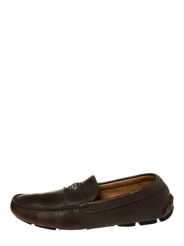 Prada Calf Leather Logo Loafers - Brown
