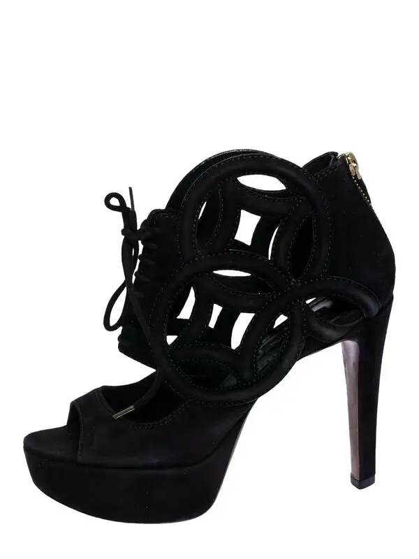 LOUIS VUITTON Calf Suede Monogram Cut-out Sandals - Black
