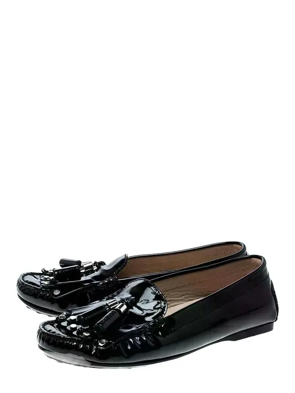TOD'S Patent Leather Tassel Loafer Shoes - Black