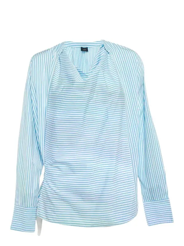 JOSEPH Striped Cotton Blouse With Cowl Neck - Blue