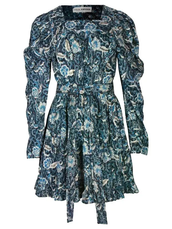 Ulla Johnson Floral Print Puff Sleeve Mini Dress - Blue