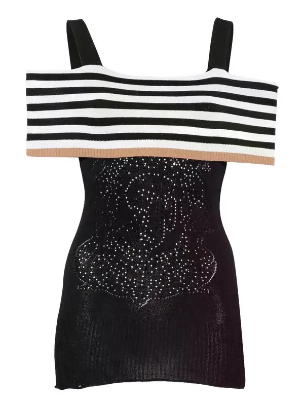 Gianfranco Ferre 2000s Striped Embellished Knit Top - Black