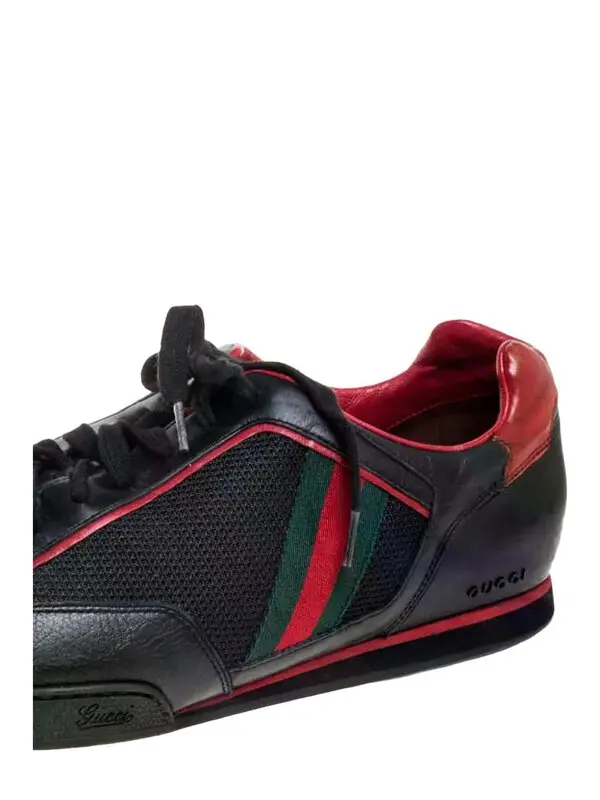 Gucci Leather And Mesh Web-stripe Lace-up Sneakers - Black