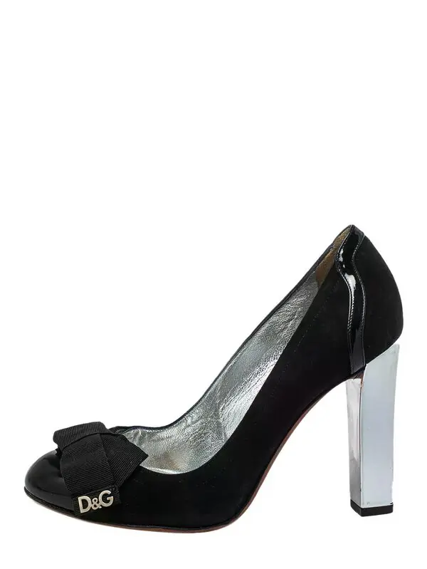 Dolce & Gabbana Leather Bow Detail High Block Heel Pumps - Black