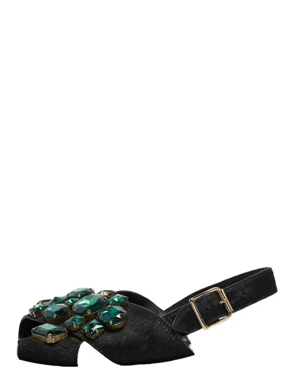 Marni Leather Crystal Embellished Slingback Sandals - Black