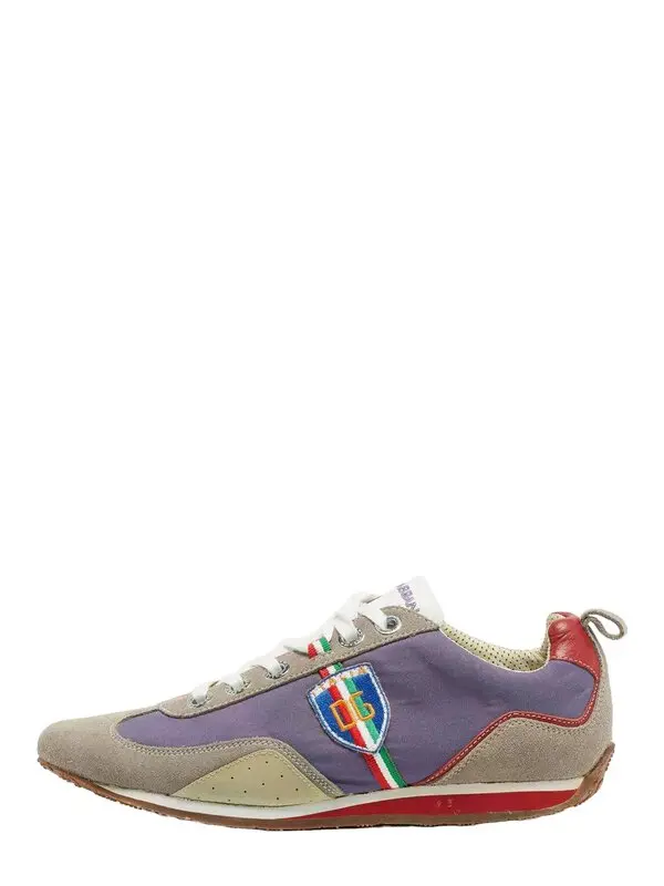 Dolce & Gabbana Logo Embroidered Leather Sneakers - Grey