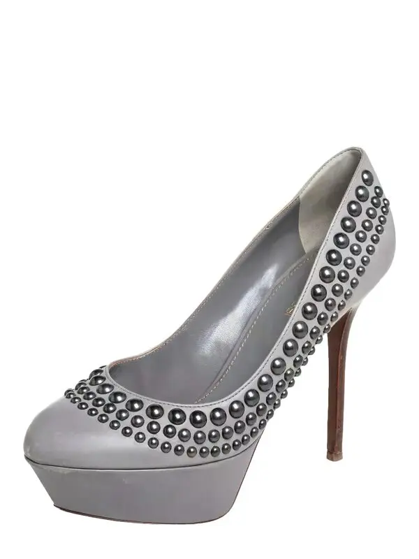 SERGIO ROSSI Studded Leather High Heel Pumps - Grey