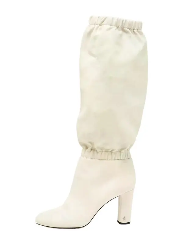 JIMMY CHOO Slouch Leather Block Heel Boots - White