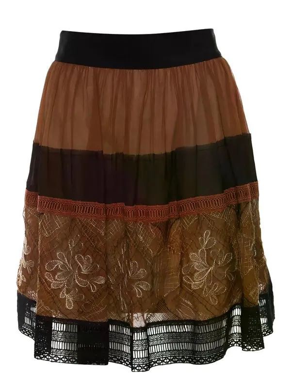Alberta Ferretti Lace-embellished Gathered Waistline Skirt - Brown