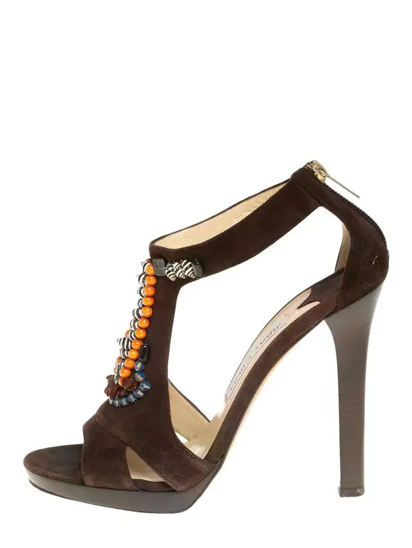 JIMMY CHOO 120mm Beaded T-strap High-heeled Sandals - Brown