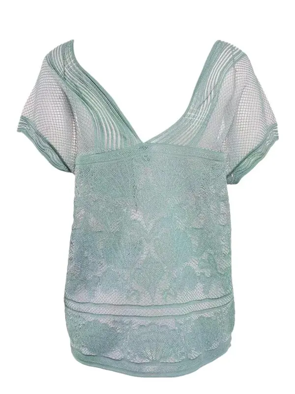 Missoni Lurex Floral Knit V-neck Top - Blue