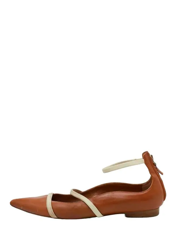 MALONE SOULIERS Leather Ballet Flats With Ankle Strap And Zip Fastening - Brown
