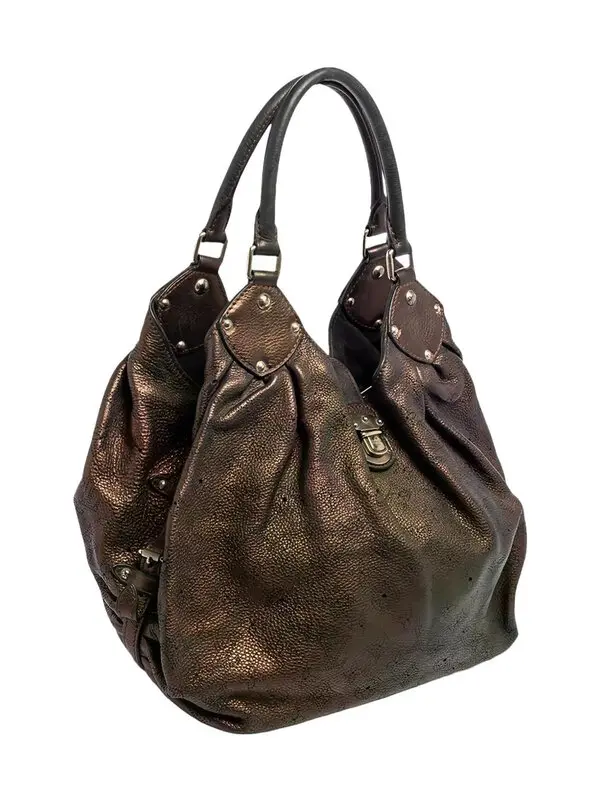 LOUIS VUITTON Textured Leather Slouchy Shoulder Bag With Studded Details - Brown