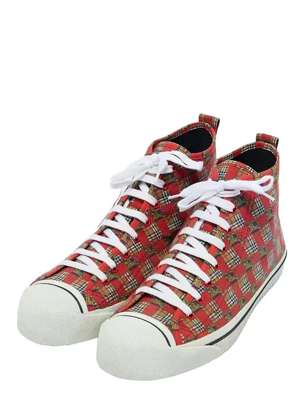 Burberry High Top Sneakers With Checked Pattern - Red