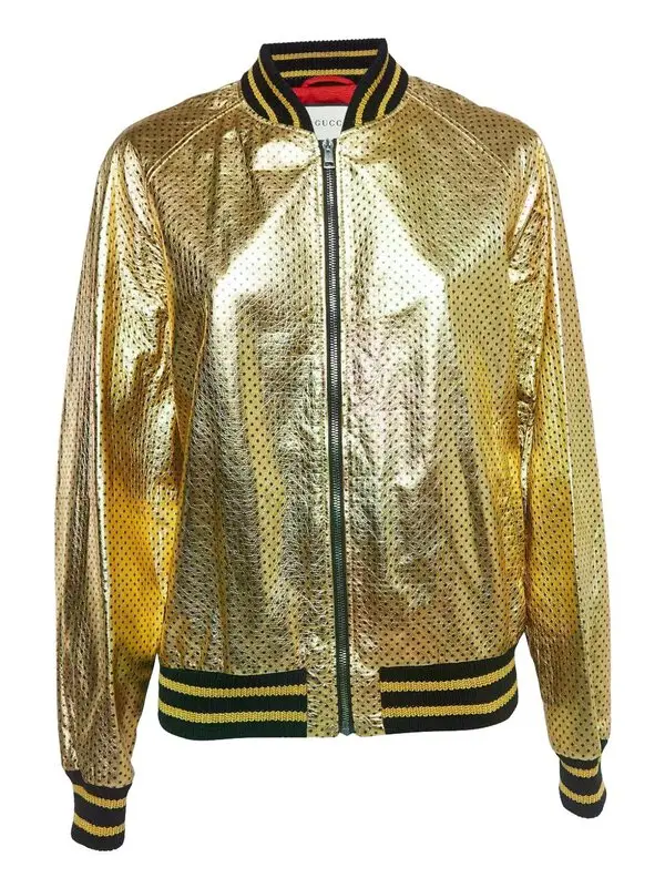 Gucci Gold-tone Perforated Bomber Jacket - Metallic