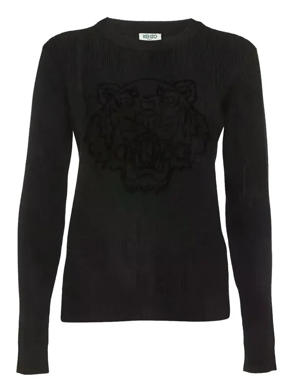 Kenzo Ribbed-knit Jumper With Tiger Emblem - Black