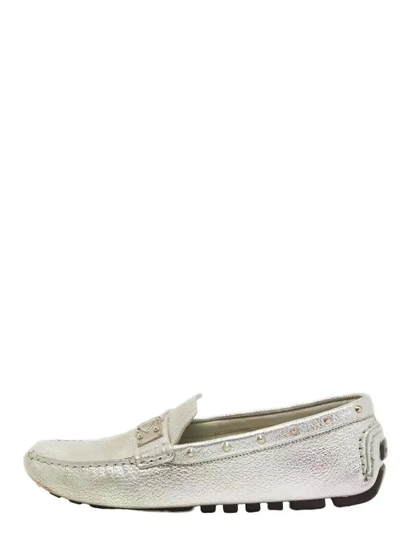 LOUIS VUITTON Metallic Loafers With Stud Embellishments - Silver