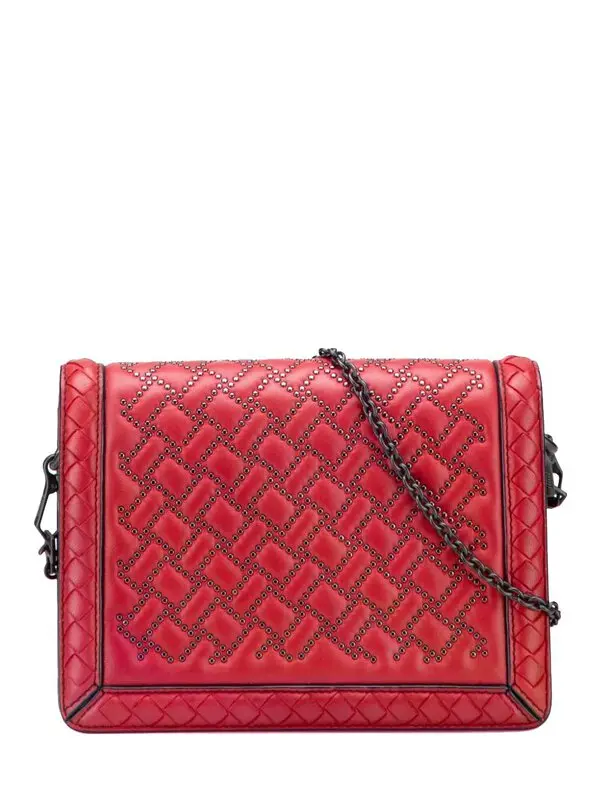 Bottega Veneta 2012-2025 Nappa Intrecciato Microstud Montebello Crossbody Bag - Red