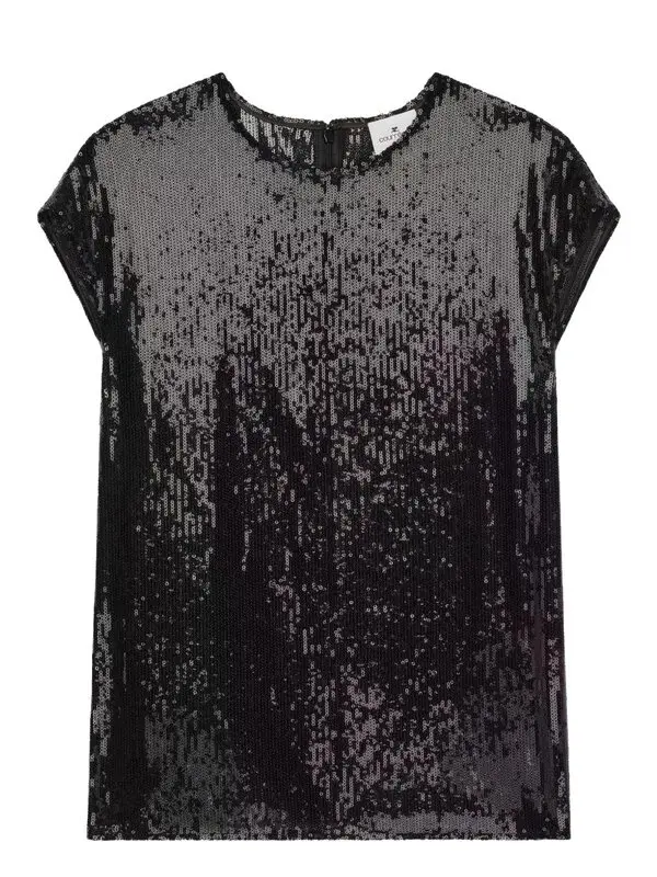 COURREGES Sequin Embellished Short-sleeved Blouse - Black
