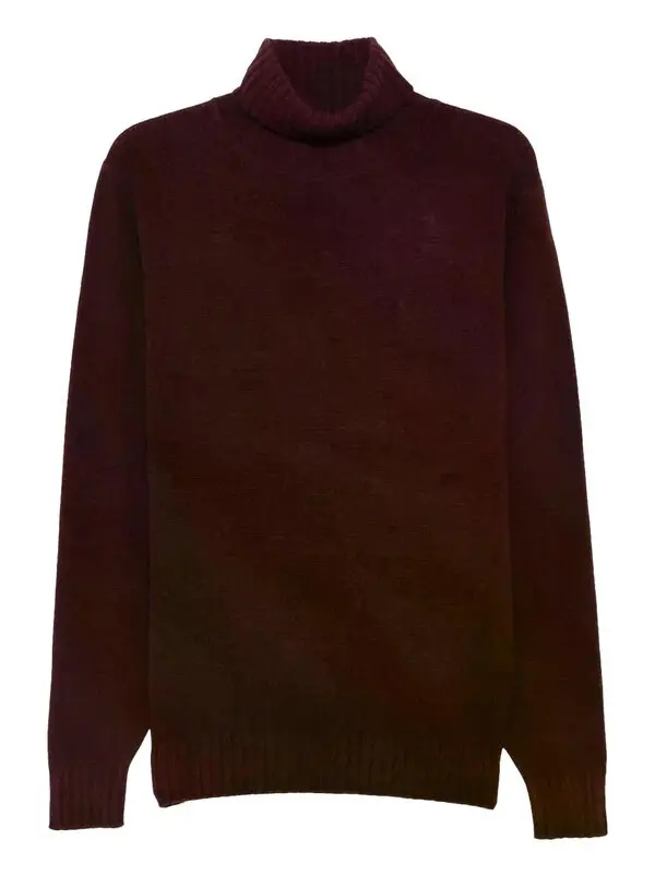 DELL'OGLIO Burgundy Roll Neck Ribbed Knit Sweater - Red