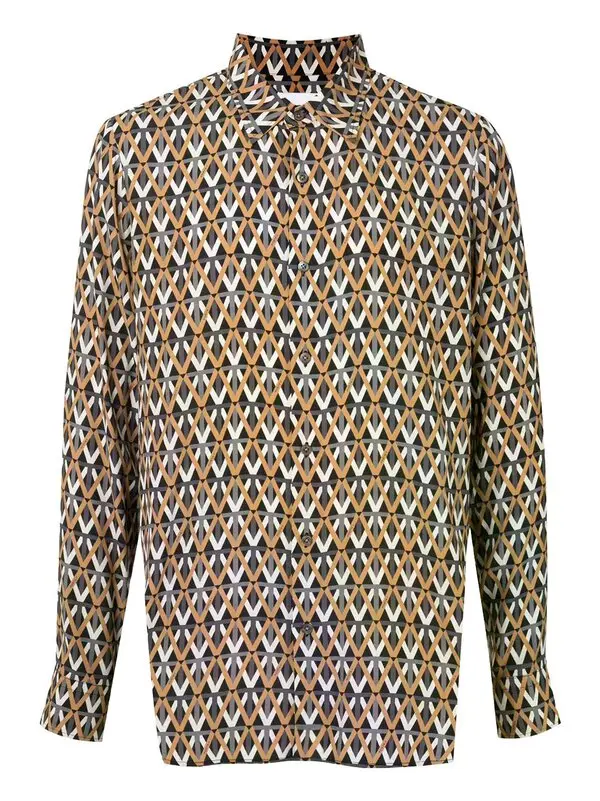 PORTS V Geometric Print Long-sleeve Shirt - Multicolour