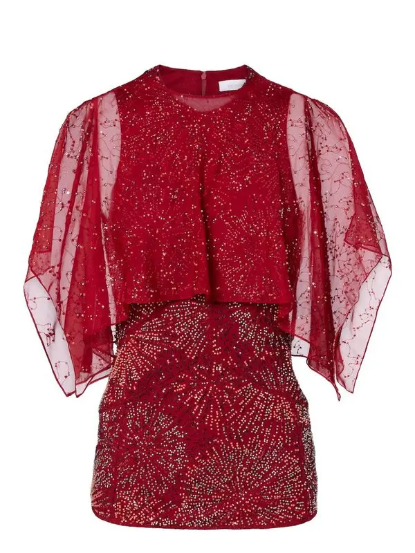 Rabanne Embellished Cape Top - Red