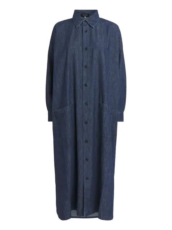 Eskandar Denim Side-seam Midi Shirt Dress - Blue