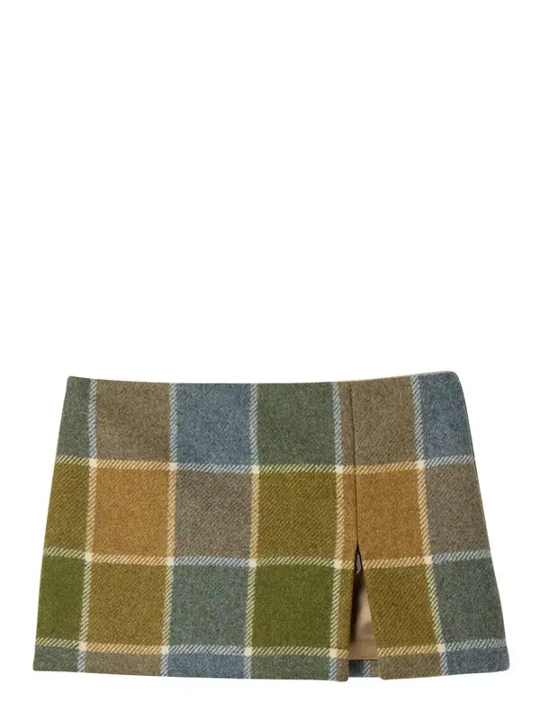 Miu Miu Wool Check Mini Skirt - Brown