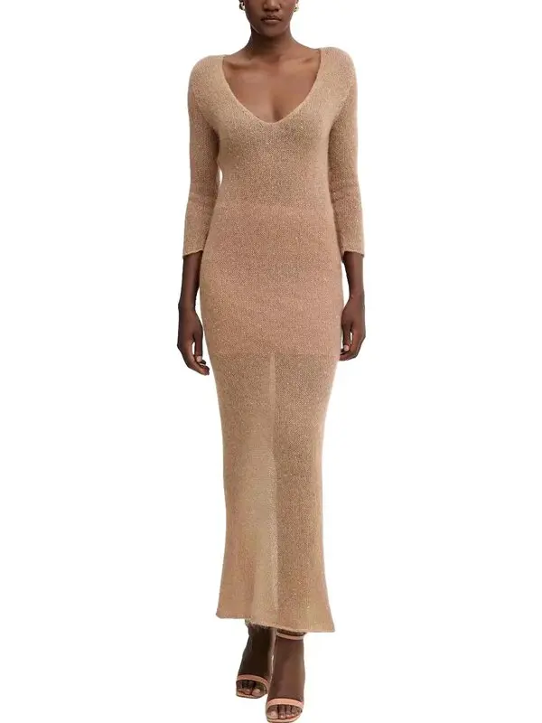 Liviana Conti V-neck Three-quarter Sleeve Maxi Dress - Neutrals