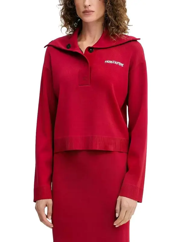 Patrizia Pepe Button-fastening Sweater With Embroidered Logo - Red