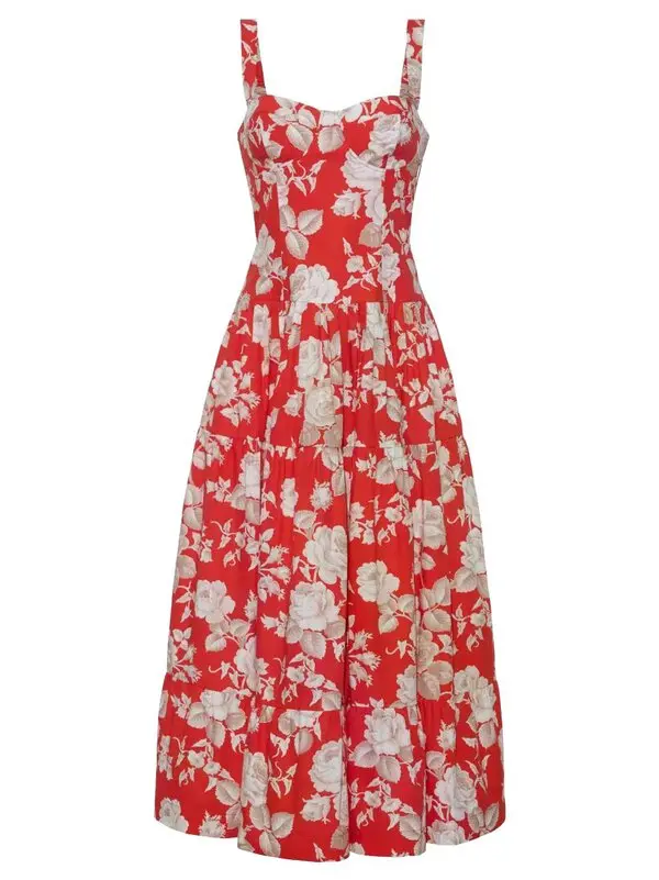 Cara Cara Santiago Tiered Midi Dress - Red