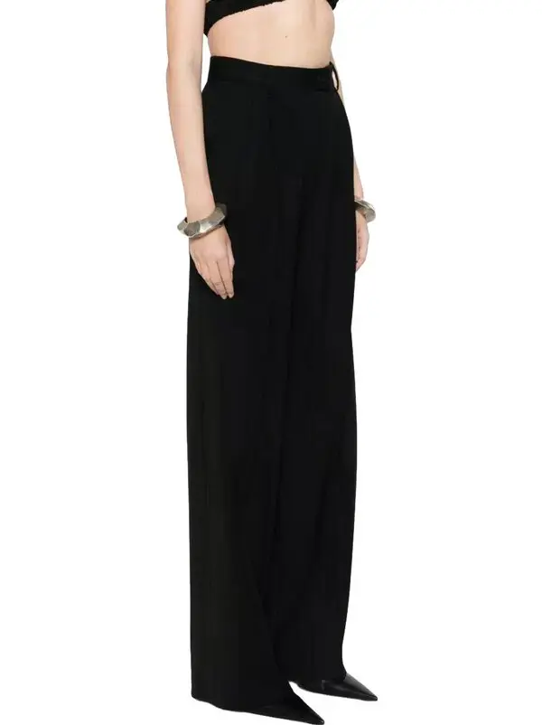 MEDEEA Loose Wool Trousers With Button Detail - Black