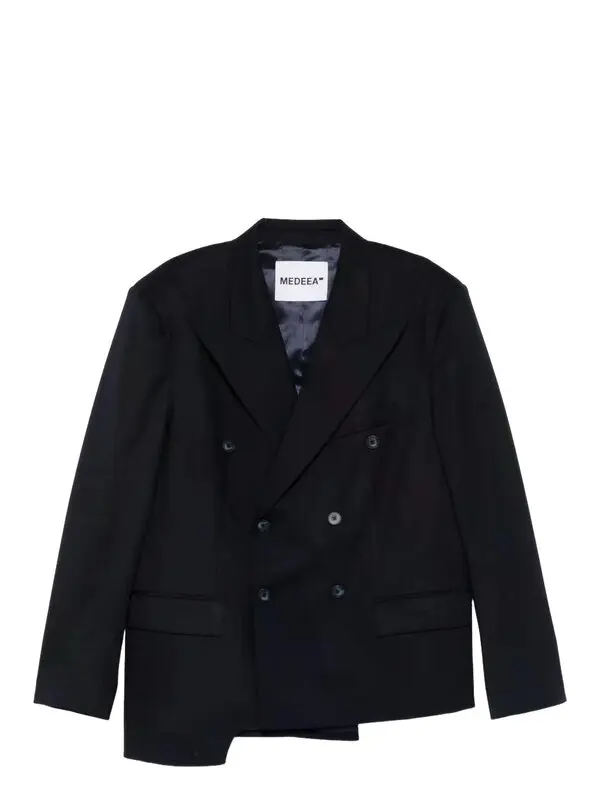 MEDEEA Asymmetrical Double-breasted Blazer - Blue